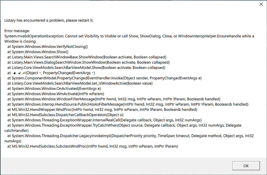Crash after saving files with Firefox - System.InvalidOperationException: Cannot set Visibility ...