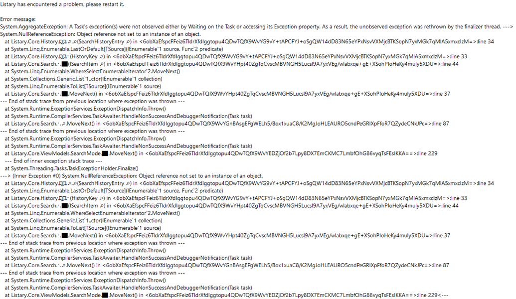 6 3 0 67 Crash On System Aggregateexception Error Bug Reports Listary Discussions