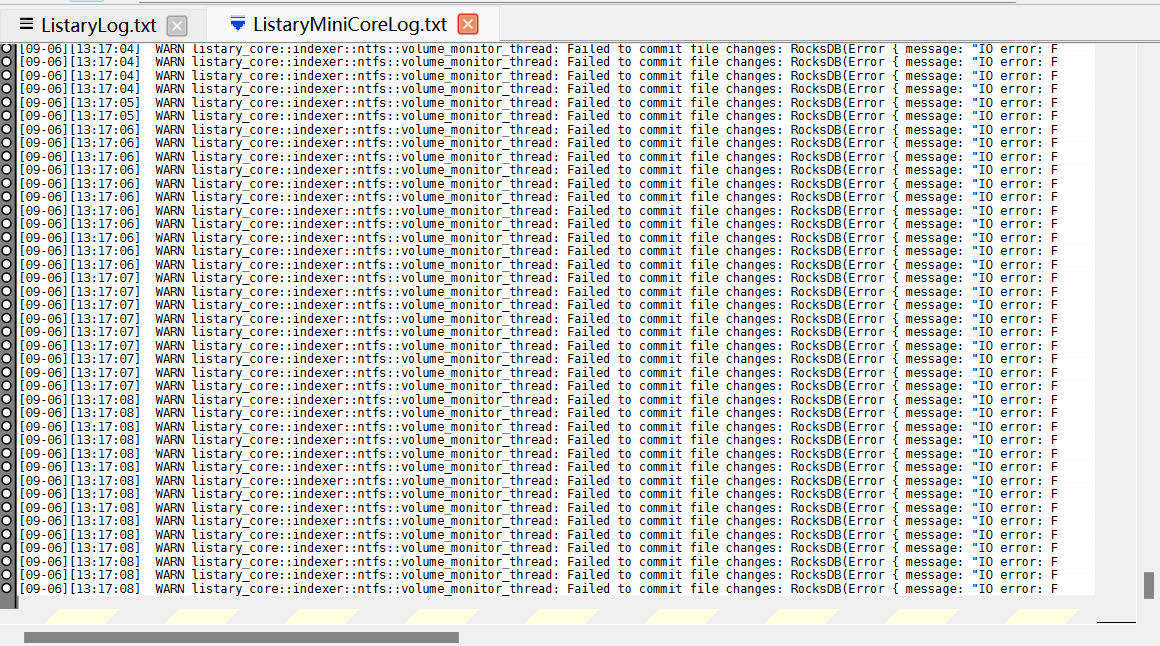 [6.3.2.88] 版本 ListaryMiniCoreLog.txt 日志快速膨胀：Failed to commit file changes: RocksDB - Bug 反馈 ...